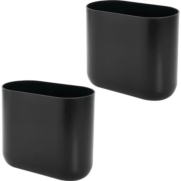 IDESIGN Small Plastic 1.9 Gallon / 7 L Oval Bathroom Trash Can, 2-pack - Black