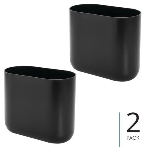 IDESIGN Small Plastic 1.9 Gallon / 7 L Oval Bathroom Trash Can, 2-pack - Black