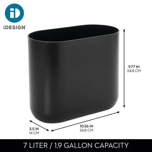 IDESIGN Small Plastic 1.9 Gallon / 7 L Oval Bathroom Trash Can, 2-pack - Black