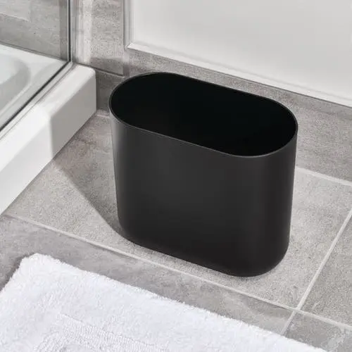IDESIGN Small Plastic 1.9 Gallon / 7 L Oval Bathroom Trash Can, 2-pack - Black