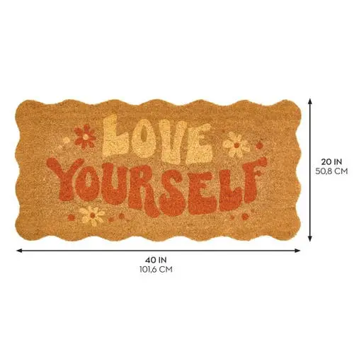 MDESIGN Love Yourself Scalloped Coir Rectangular Doormat