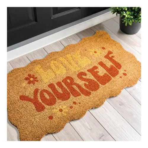 MDESIGN Love Yourself Scalloped Coir Rectangular Doormat