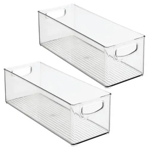 MDESIGN Plastic Stackable Pantry Bin With Handles, Set Of 2