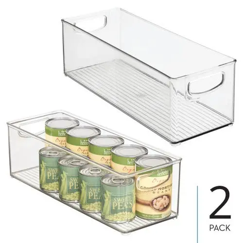 MDESIGN Plastic Stackable Pantry Bin With Handles, Set Of 2