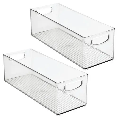 MDESIGN Plastic Stackable Pantry Bin With Handles, Set Of 2