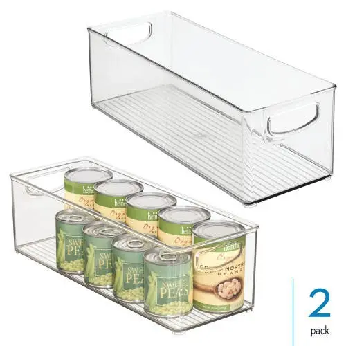 MDESIGN Plastic Stackable Pantry Bin With Handles, Set Of 2