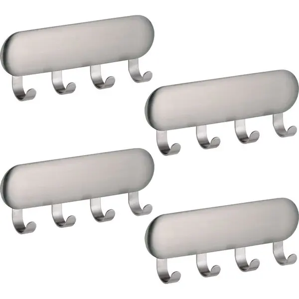 IDESIGN Self-adhesive Key Rack With 4 Hooksset Of 4brushed - Brushed Ss