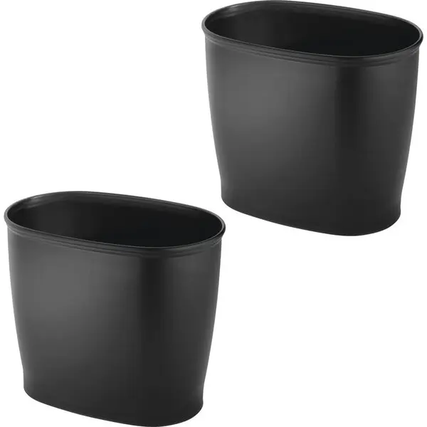 IDESIGN Oval 2.1 Gallon / 8 Liter Plastic Trash Can, 2-pack - Black