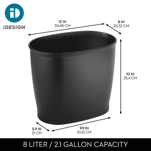IDESIGN Oval 2.1 Gallon / 8 Liter Plastic Trash Can, 2-pack