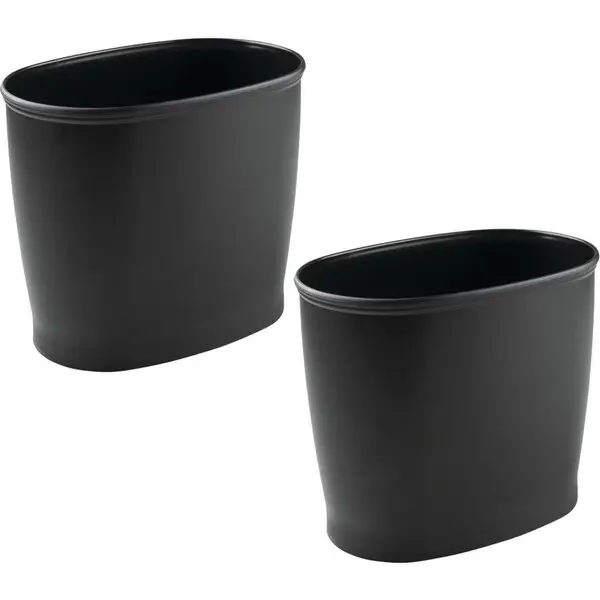IDESIGN Oval 2.1 Gallon / 8 Liter Plastic Trash Can, 2-pack - Matte Black