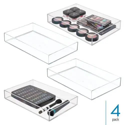 IDESIGN Set Of 4 Makeup Drawer Organizer Trays For Vanity