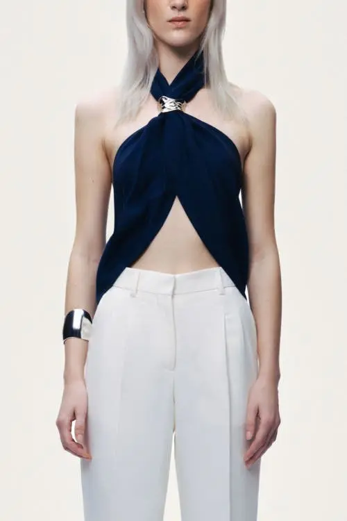 NOCTURNE Twist Halter Neck Bustier - Navy