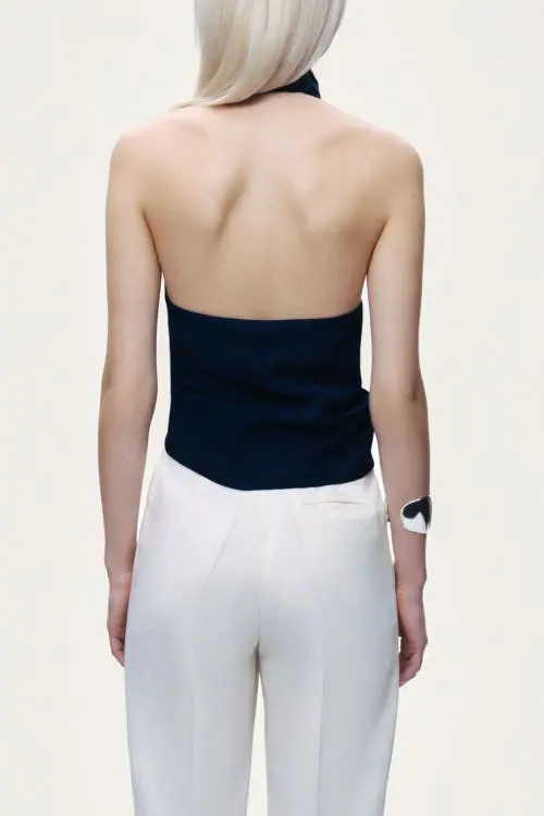 NOCTURNE Twist Halter Neck Bustier - Navy