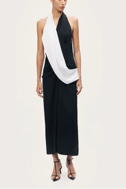 NOCTURNE Contrast Draped Halter Maxi Dress