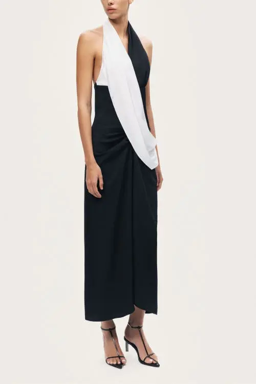 NOCTURNE Contrast Draped Halter Maxi Dress
