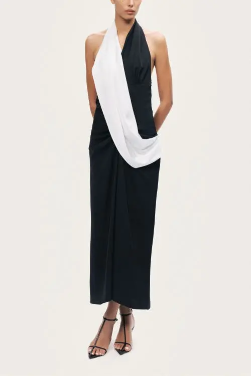 NOCTURNE Contrast Draped Halter Maxi Dress