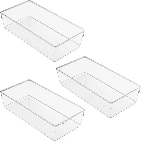 IDESIGN Plastic Dresser Drawer Organizer For Bedroomset Of 3 - Clear