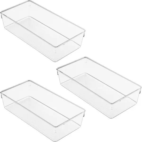 IDESIGN Plastic Dresser Drawer Organizer For Bedroomset Of 3 - Clear