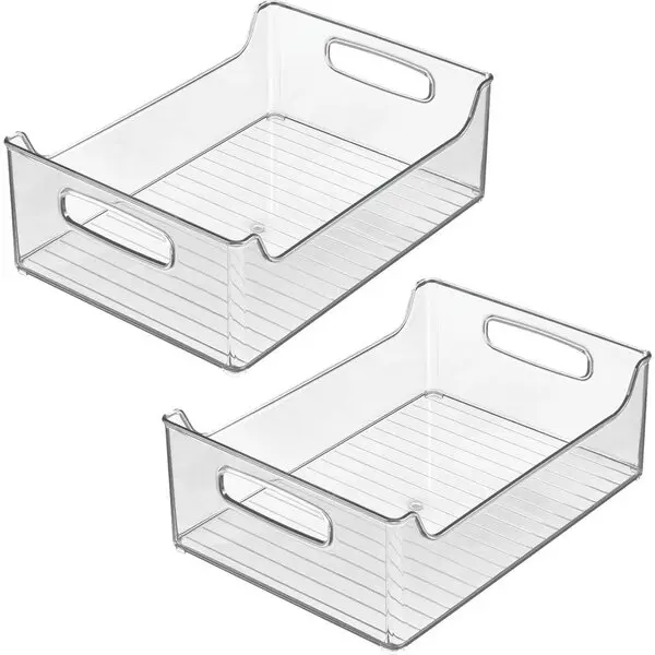 IDESIGN Plastic Stackable Pantry Bin With Handles, Set Of 2