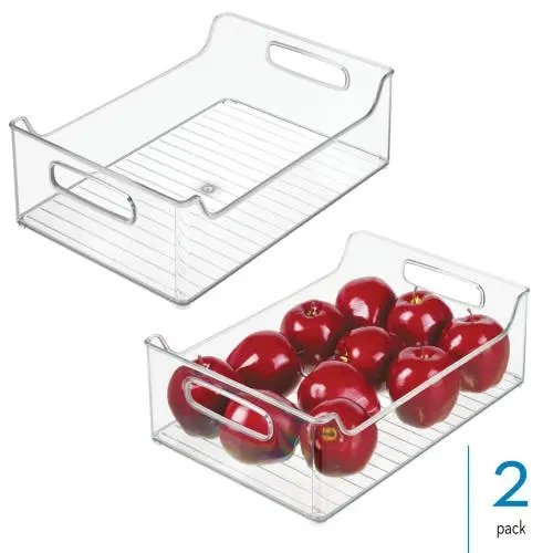 IDESIGN Plastic Stackable Pantry Bin With Handles, Set Of 2