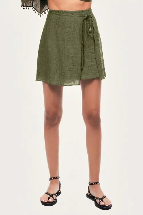 NOCTURNE Wrap Mini Skirt - Khaki
