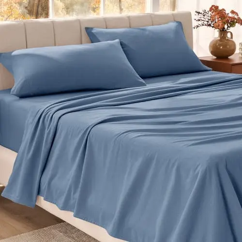 BARE HOME 100% Organic Cotton Flannel Sheet Set - Coronet Blue