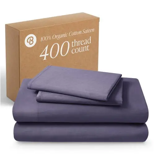 BARE HOME 400 Thread Count Organic Cotton Sateen Sheet Set - Dusty Purple