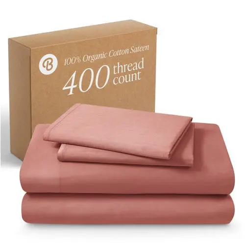 BARE HOME 400 Thread Count Organic Cotton Sateen Sheet Set - Dusty Rose