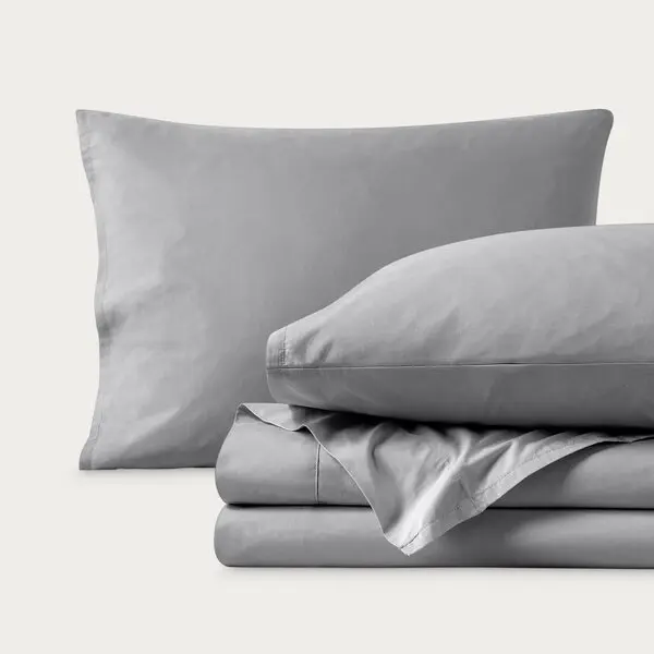 BARE HOME 100% Organic Cotton Percale Cooling Sheet Setsplit King - Light Grey