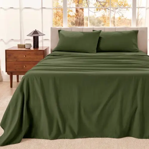 BARE HOME 100% Organic Cotton Flannel Sheet Setfull Xl - Cypress