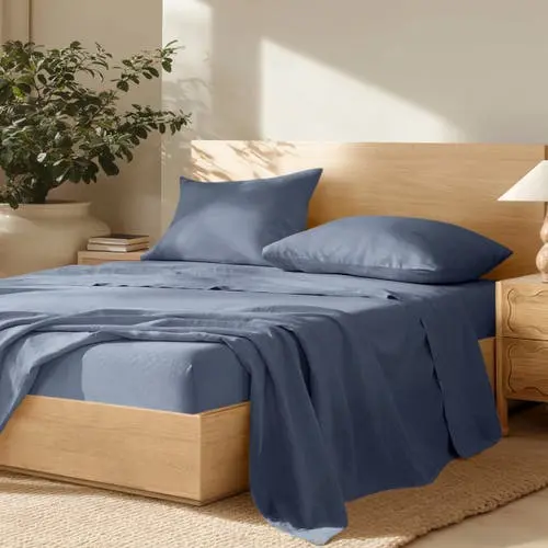 BARE HOME 100% European Linen Sheet Set - Indigo
