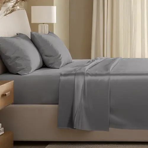 BARE HOME 400 Thread Count Organic Cotton Sateen Sheet Setsplit King - Grey