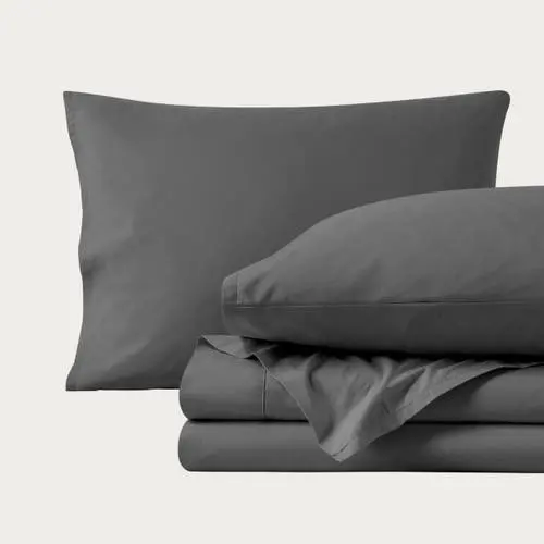 BARE HOME 100% Organic Cotton Percale Cooling Sheet Setsplit Head King - Grey