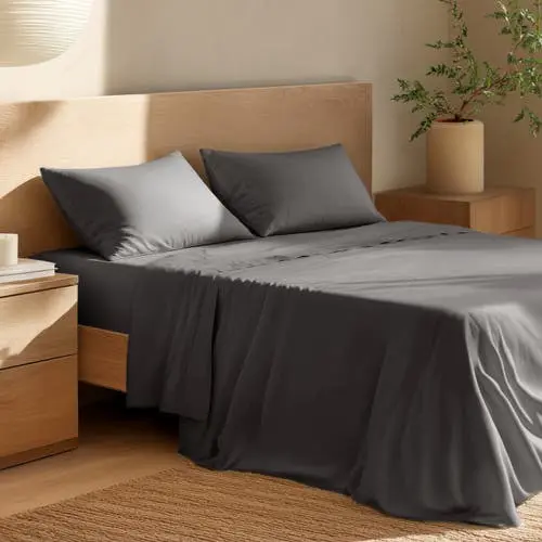 BARE HOME 100% Organic Cotton Percale Cooling Sheet Setsplit Head King - Grey