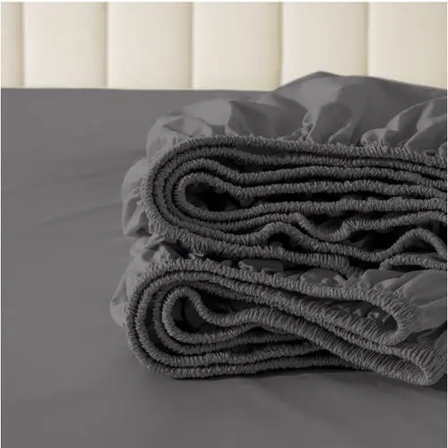 BARE HOME 100% Organic Cotton Percale Cooling Sheet Setsplit Head King - Grey