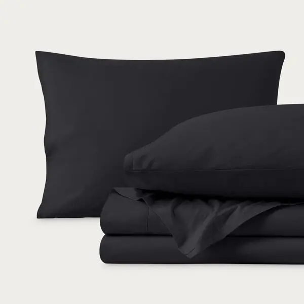 BARE HOME 100% Organic Cotton Percale Cooling Sheet Set - Black