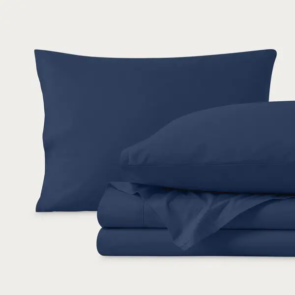 BARE HOME 100% Organic Cotton Percale Cooling Sheet Set - Dark Blue