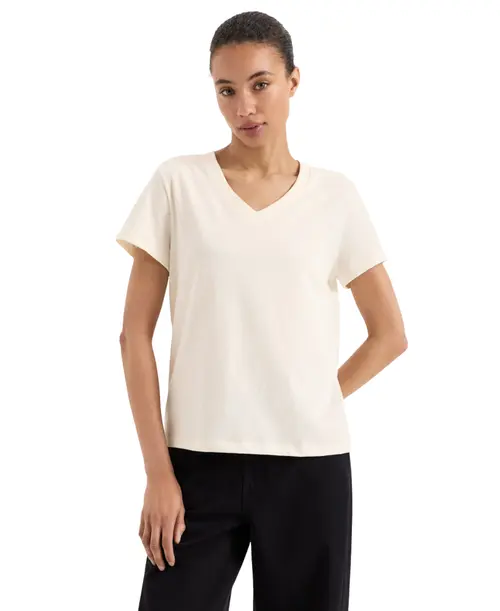 PACT Organic Cotton Softspun Essential V-neck Tee - Soft Ivory