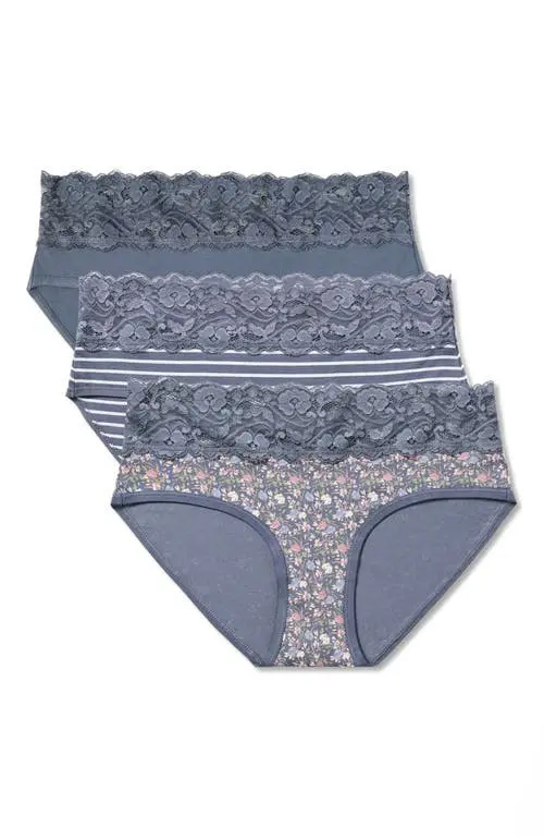 PACT Lace Waist Brief 3-pack Made With Organic Cotton - Seaside Blues