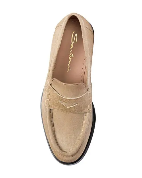 Santoni Suede Penny Loafer - Natural