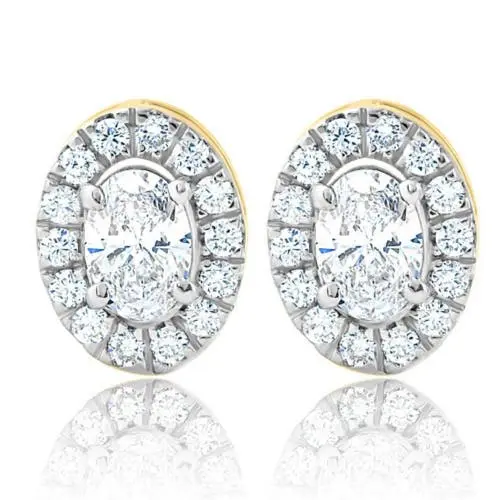BLISS DIAMOND 3/4ct Oval Diamond Halo Earrings - Yellow Gold