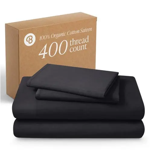BARE HOME 400 Thread Count Organic Cotton Sateen Sheet Setsplit Head King - Black
