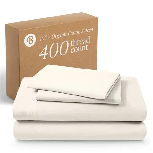 BARE HOME 400 Thread Count Organic Cotton Sateen Sheet Setsplit Head King - Cream