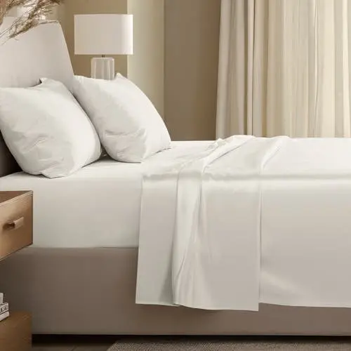 BARE HOME 400 Thread Count Organic Cotton Sateen Sheet Setsplit Head King - Cream