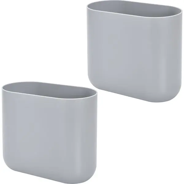 IDESIGN Small Plastic 1.9 Gallon / 7 L Oval Bathroom Trash Can, 2-pack - Gray
