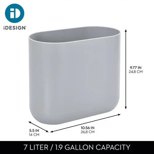 IDESIGN Small Plastic 1.9 Gallon / 7 L Oval Bathroom Trash Can, 2-pack