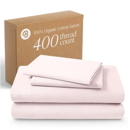 BARE HOME 400 Thread Count Organic Cotton Sateen Sheet Setfull Xl - Dusty Pink