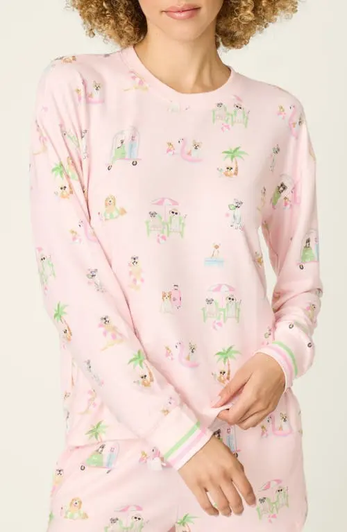 PJ Salvage Pupcation Palms Long Sleeve Pajama Top - Light Pink