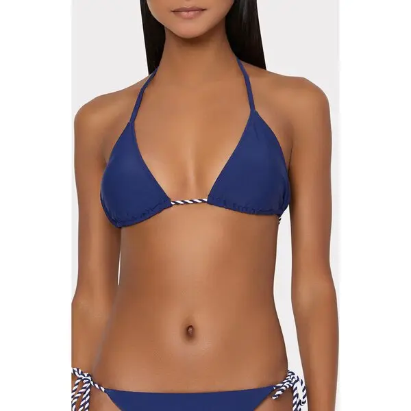 MILLY Two-tone Rope Strap Triangle Bikini Top - Navy Multi