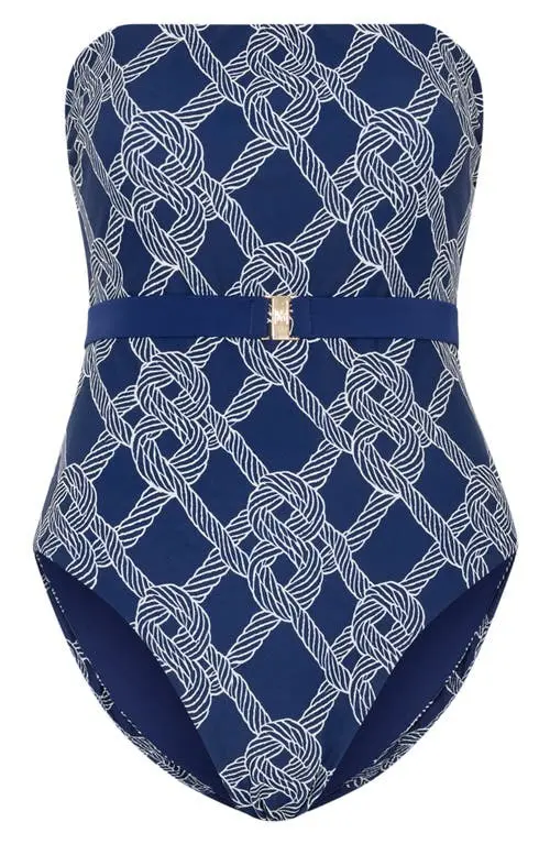 MILLY Rope Print Belted One-piece Swimsuit